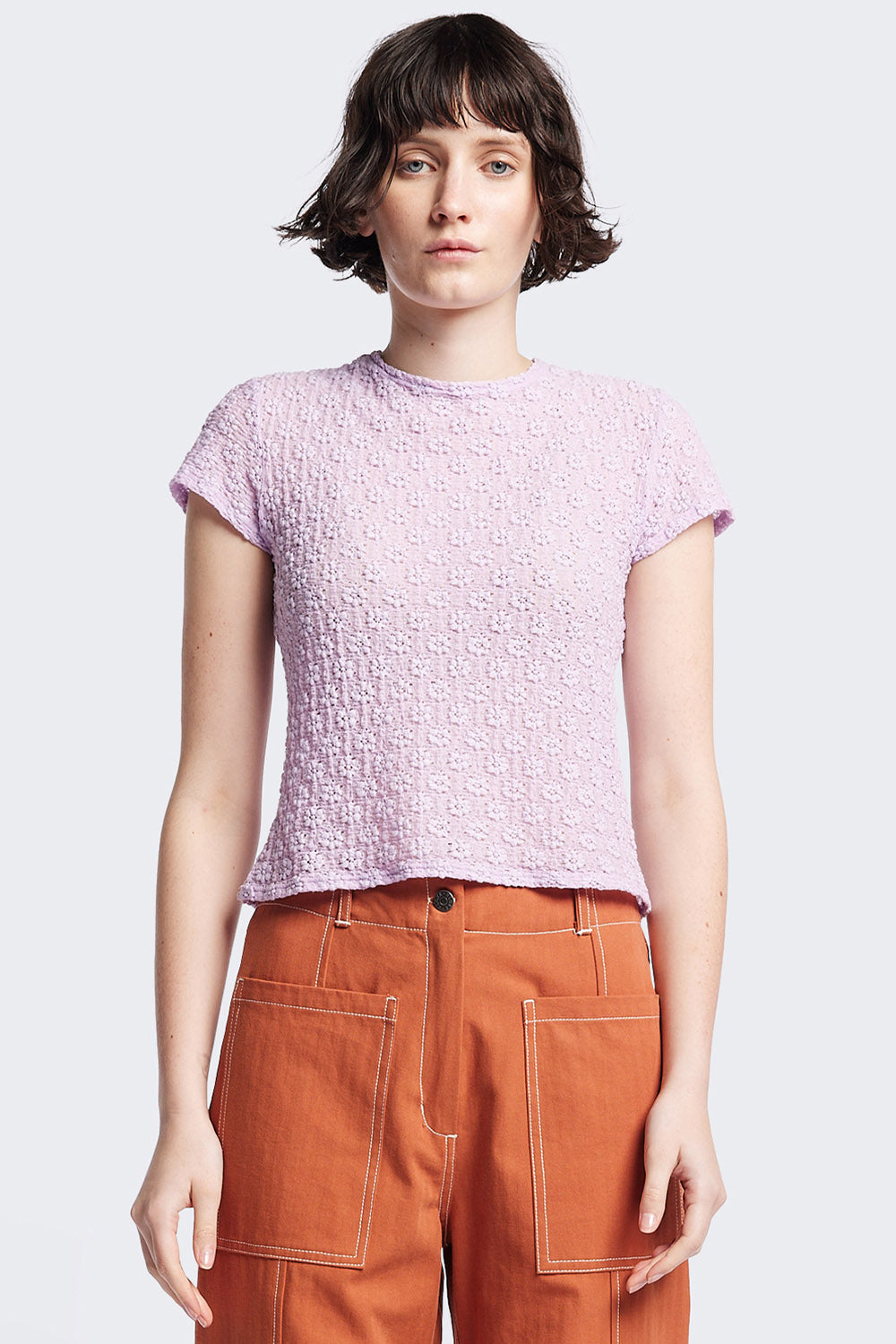 Kloke | Lilac Fitted Cap Sleeve Floral Lace Ruse Top – Jennifer Glasgow ...